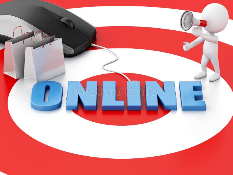 3d White People and Computer Mouse on Target. Stock Illustration ...