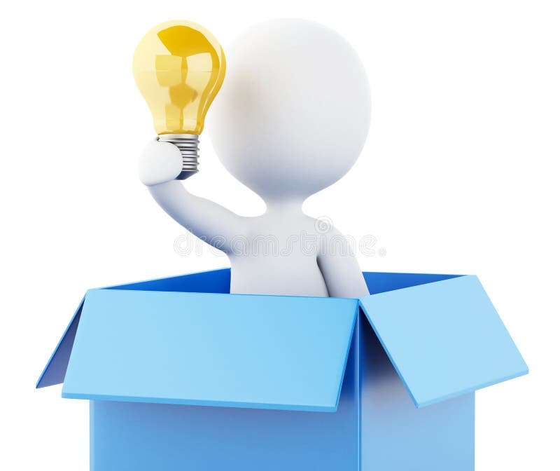 3d White People with Light Bulb in Box. Thinking Concept. Stock ...