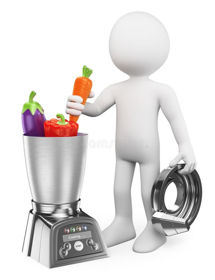 3D White People. Man Cooking Healthy in a Food Processor Stock ...