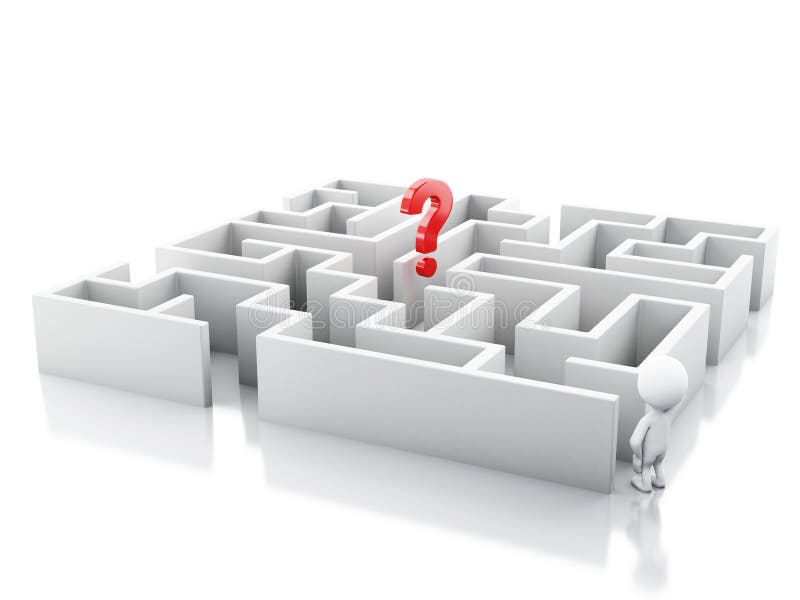 3d White People with a Maze and Question Mark. Stock Illustration ...