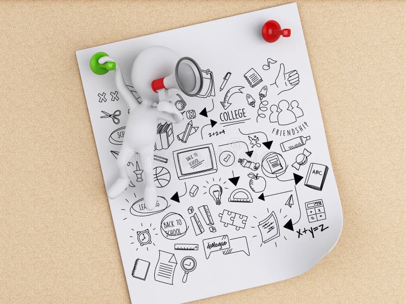 3d Post-it Notes with Education Sketch Over Cork Board Stock ...