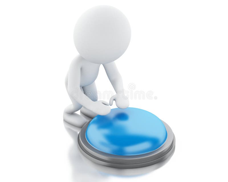 3d White People Push Blue Button. Stock Illustration - Illustration of ...