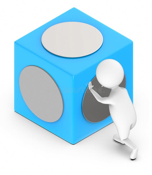 3d White People Pushing a Square Box with Circle Pattern in it Stock ...