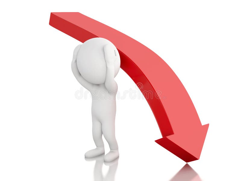 3d White People with Red Arrow Falling. Decrease Concept. Stock ...