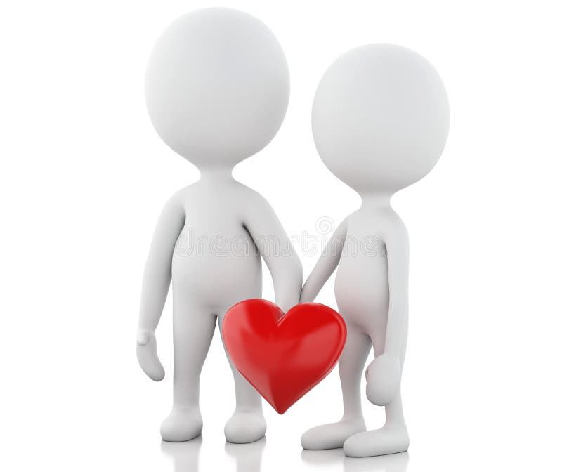 3d White People Red Heart Couple Love Stock Illustrations – 340 3d ...