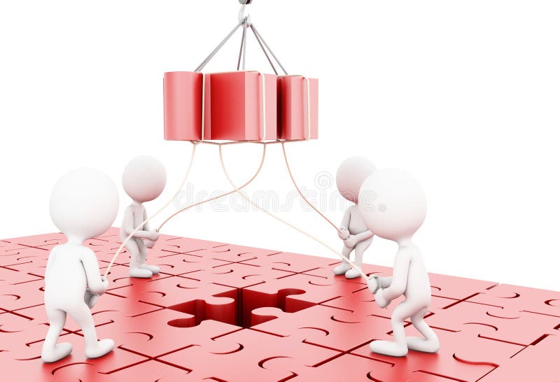 3d White People Solving a Puzzle Stock Illustration - Illustration of ...