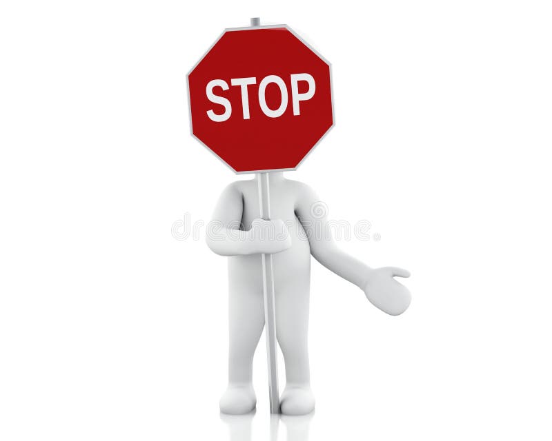 3d White People Standing and Holding a Stop Sign. Stock Illustration ...