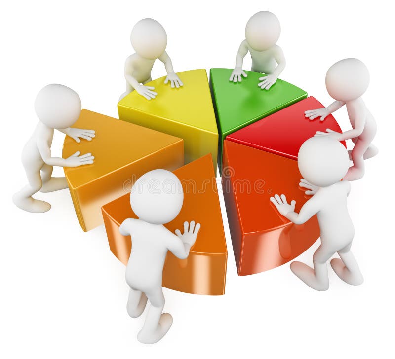 3D White People. Team with Pie Chart Stock Illustration - Illustration ...