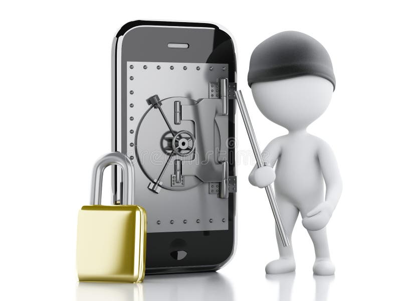 3d thief with smartphone stock illustration. Illustration of concept ...