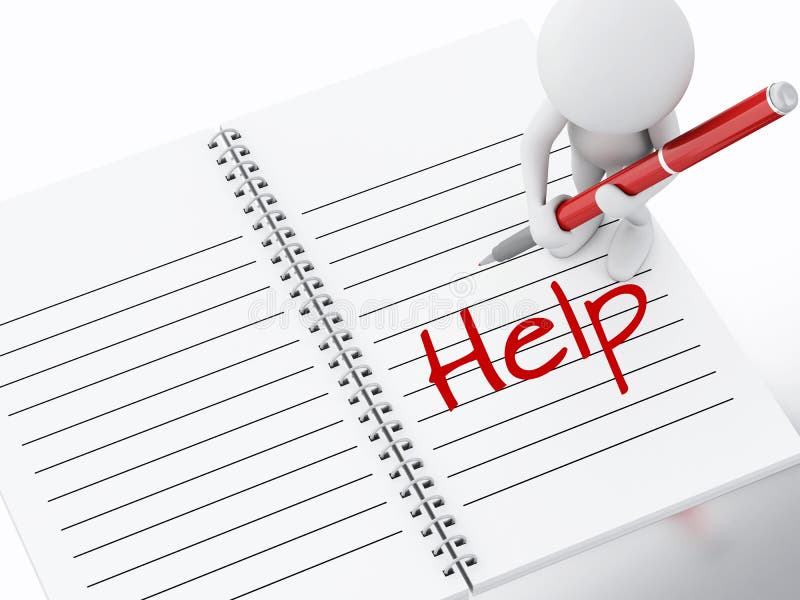 3d White People Writing Help on Notebook Page. Stock Illustration ...