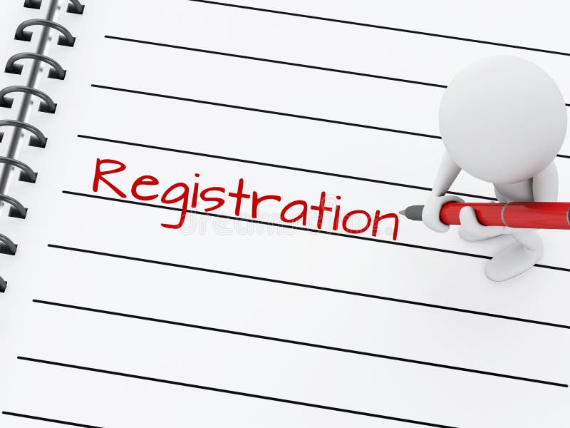 3d White People Writing Registration on Notebook Page. Stock ...