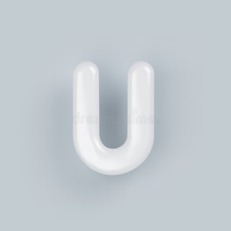 3D White Plastic Uppercase Letter U with a Glossy Surface on a Gray ...