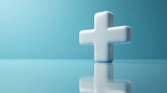 3D White Plus Sign on a Blue Reflective Surface Stock Illustration ...