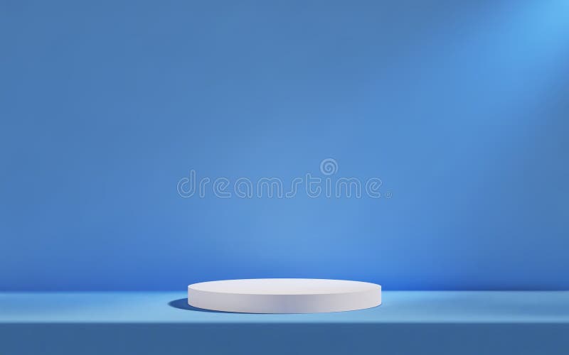 3d White Podium in Blue Empty Room with Table. Background Studio Scene ...