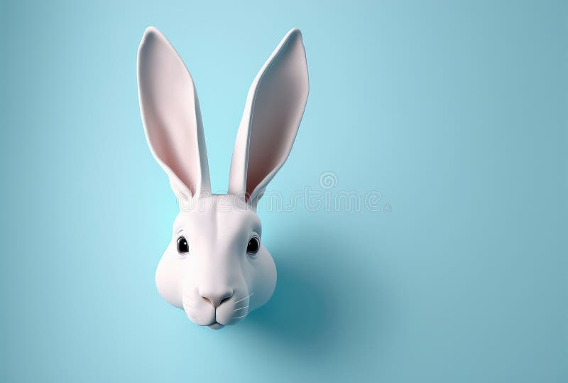3d White Rabbit Head Figure on Blue Background. Generative AI Stock ...
