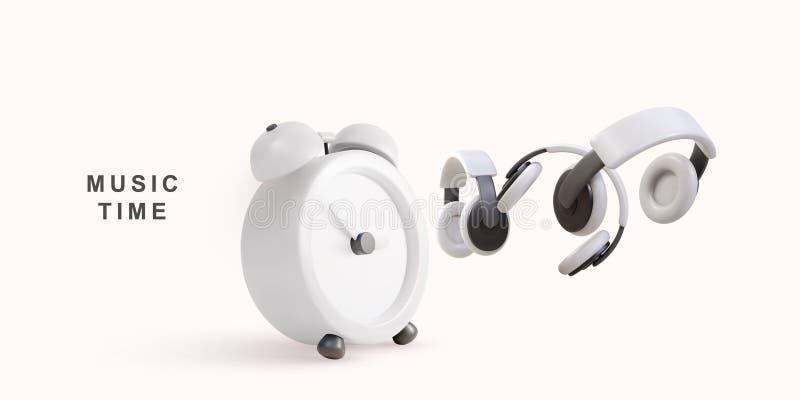 3d White Realistic Clock and Headphones - Music Time Concept. Vector ...