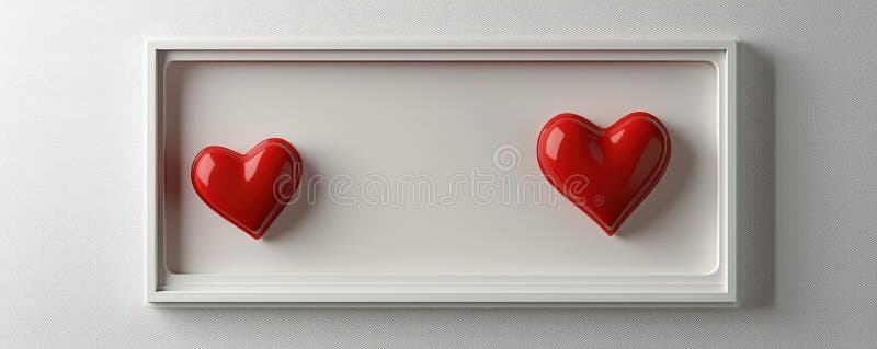 3D White Rectangular Frame Featuring Two Glossy Red Hearts, Symbolizing ...