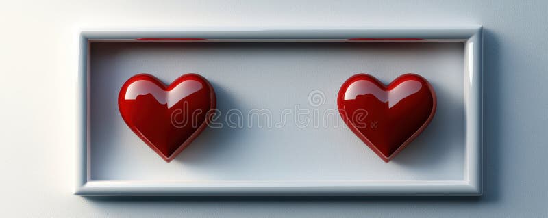 3D White Rectangular Frame Featuring Two Glossy Red Hearts, Symbolizing ...