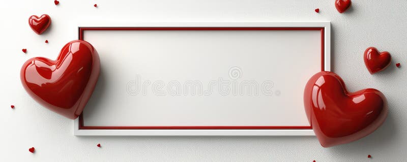 3D White Rectangular Frame with Red Hearts for Romantic Design or Love ...
