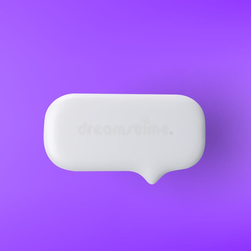 3D White Rectangular Speech Bubble Icon on a Purple Background. Stock ...