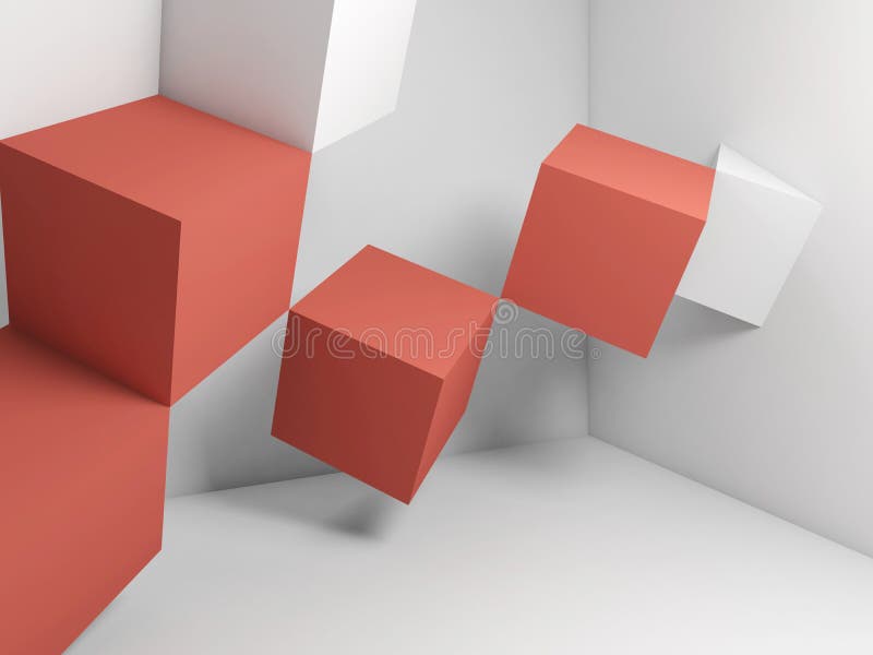 3d White Red Cubes Installation Stock Illustration - Illustration of ...