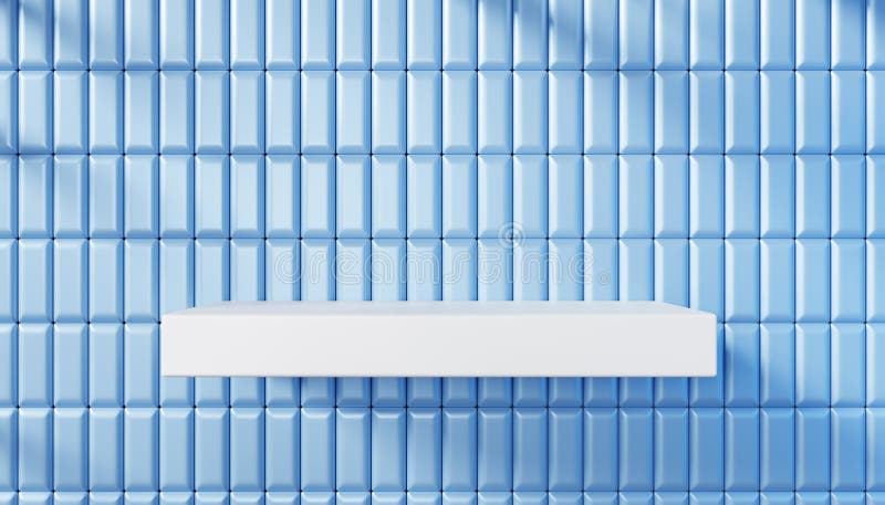 3d White Shelf on Blue Wall with Vertical Rectangle Tile Pattern Render ...