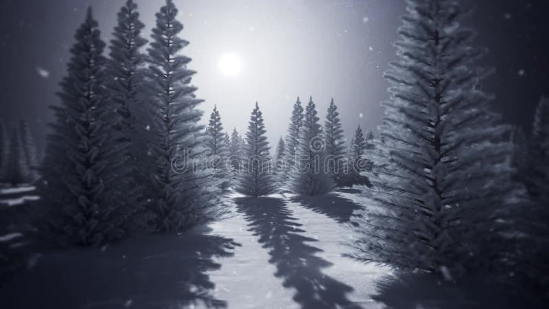 3D into a White Snowy Forest with Falling Snow Loop Landscape Stock ...