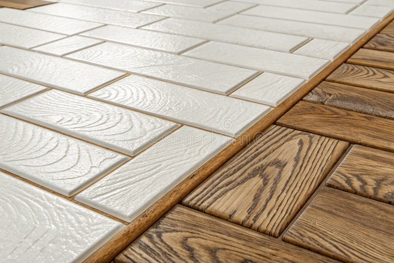 3D White Solid Tiles with Wooden Oak Elements Stock Illustration ...