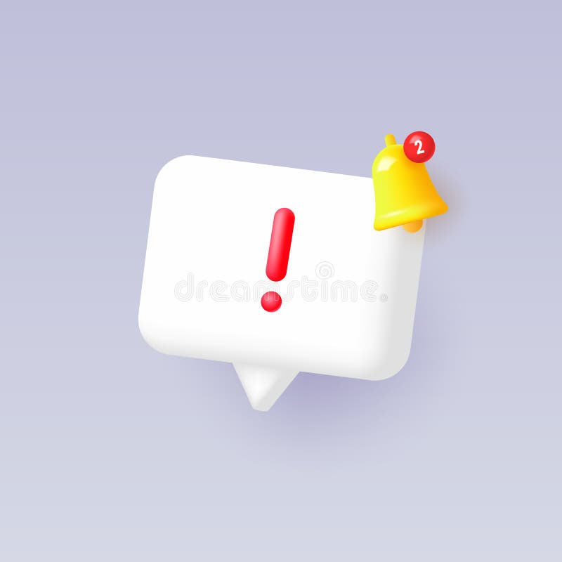3d White Speech Bubble with Exclamation Mark and Notification Bell ...