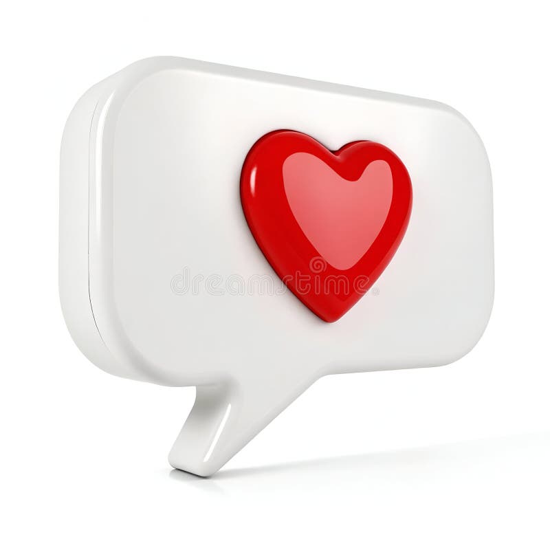 3D White Speech Bubble with Red Heart Reaction Stock Illustration ...