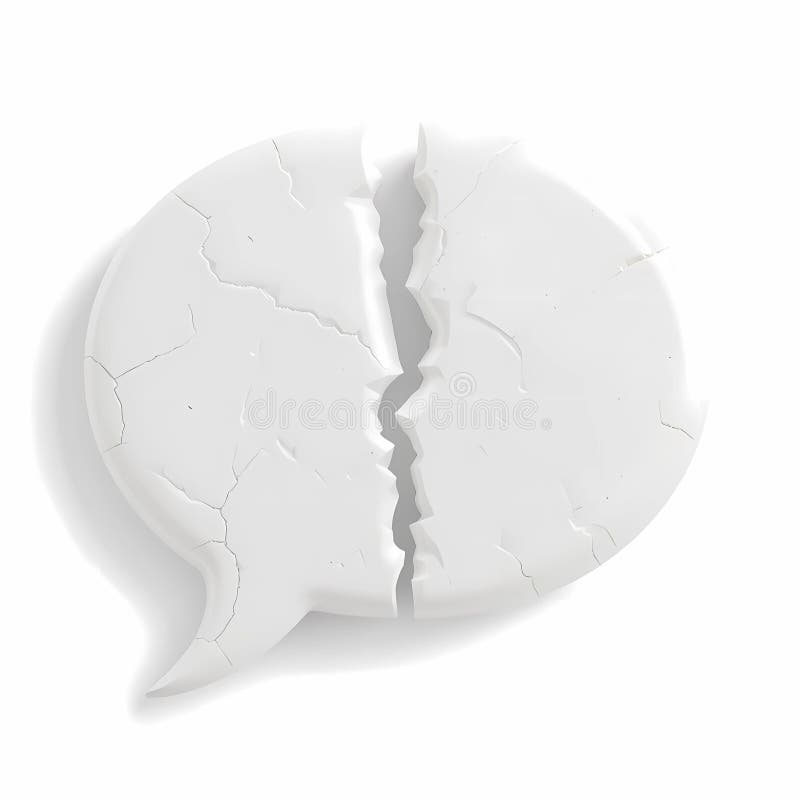 3D White Speech Bubble Split in Half Like Broken Porcelain Stock ...