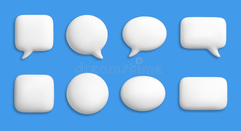 3D White Speech Bubbles. Buttons, Social Media Chat Message Icons Stock Vector - Illustration of ...