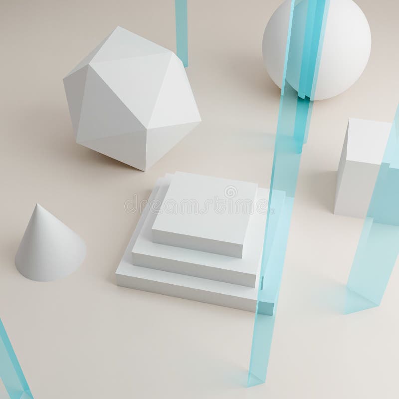 3d White Stand Render with Simple 3d Shapes and Glass Columns Stock ...