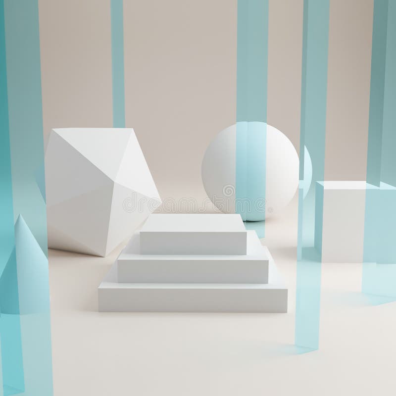 3d White Stand Render with Simple 3d Shapes and Glass Columns Stock ...