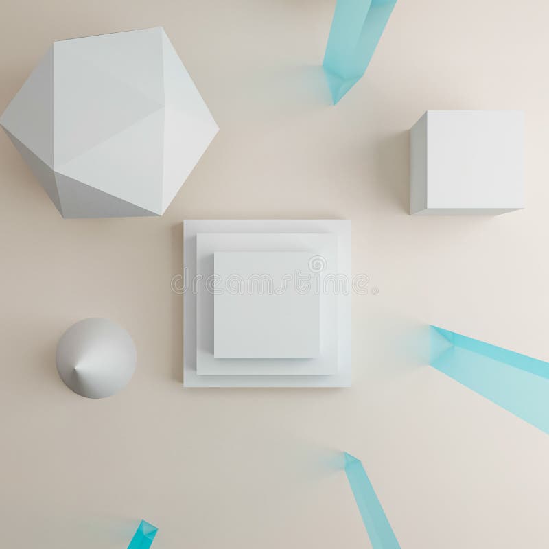 3d White Stand Render with Simple 3d Shapes and Glass Columns Stock ...