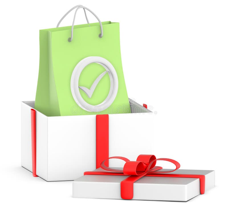 3d White Tick Mark Shopping Bag Concept Stock Illustration ...