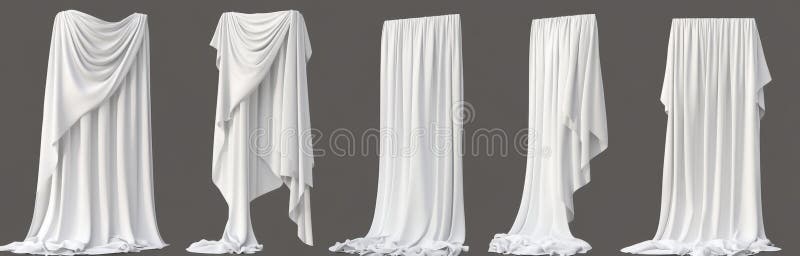3D White Window Curtains with Realistic Billowing Silk in the Wind ...