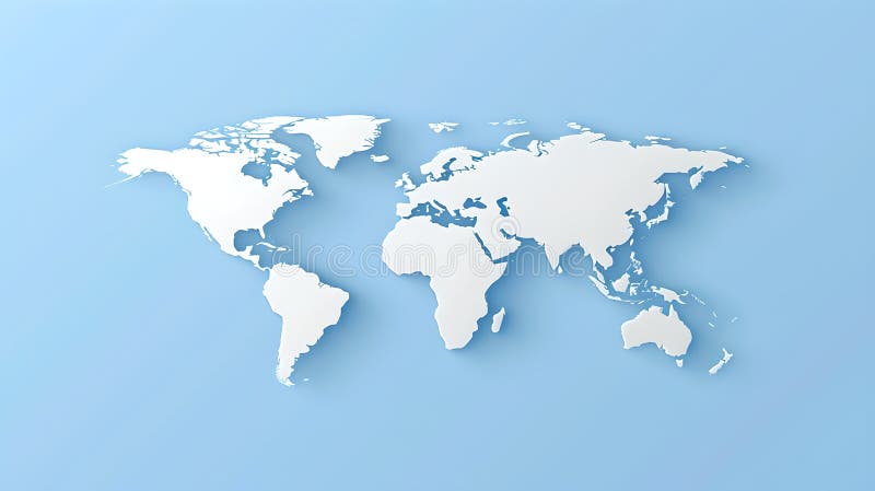 Minimalistic White 3D World Map on a Blue Background. Ideal for ...