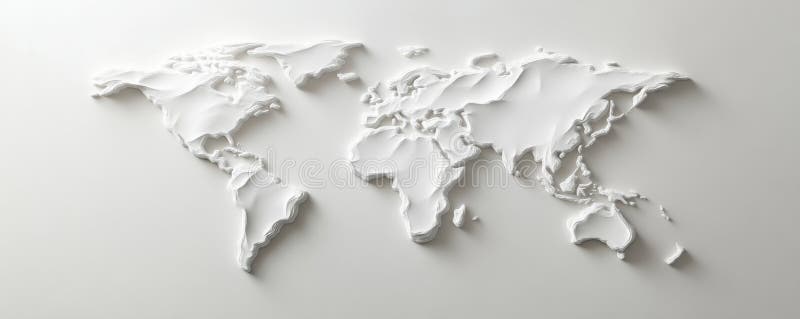 3d White World Map on Light Background, Minimalist Design Concept Stock ...