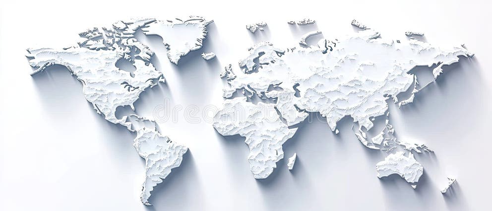 3D White World Map with Shadow on a White Background Stock Illustration ...