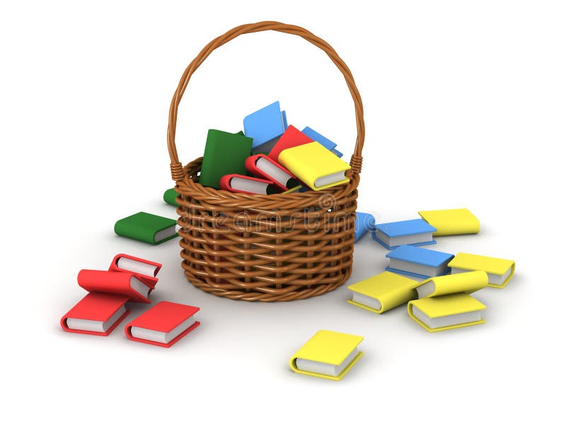 3D Wicker Basket with Books Stock Illustration - Illustration of ...
