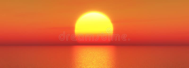 3D widescreen sunset sea stock illustration. Illustration of sunset ...
