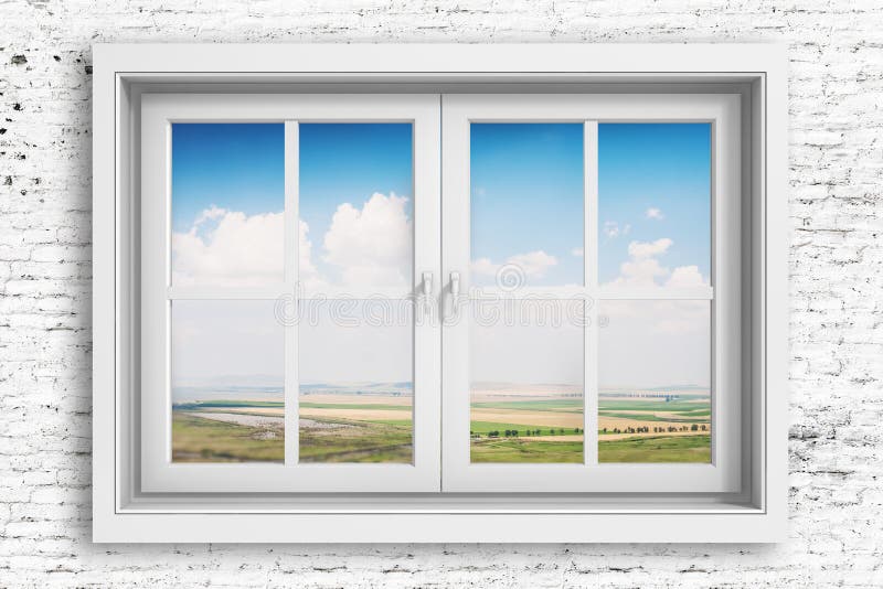3d Window Frame with Blue Sky Background Stock Illustration ...