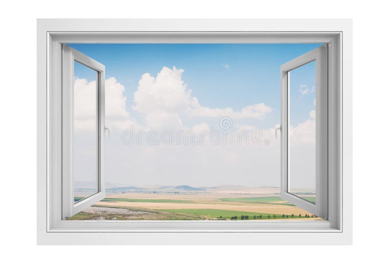 3d Window Frame with Blue Sky Background Stock Illustration ...
