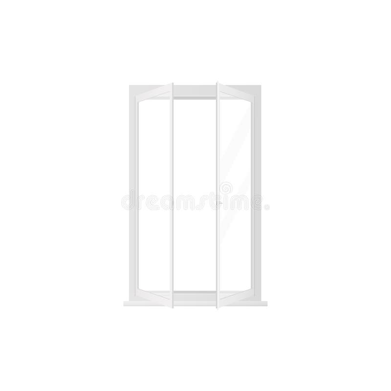 3D Window with White Frame, Transparent Clear Glass and Open Sashes ...