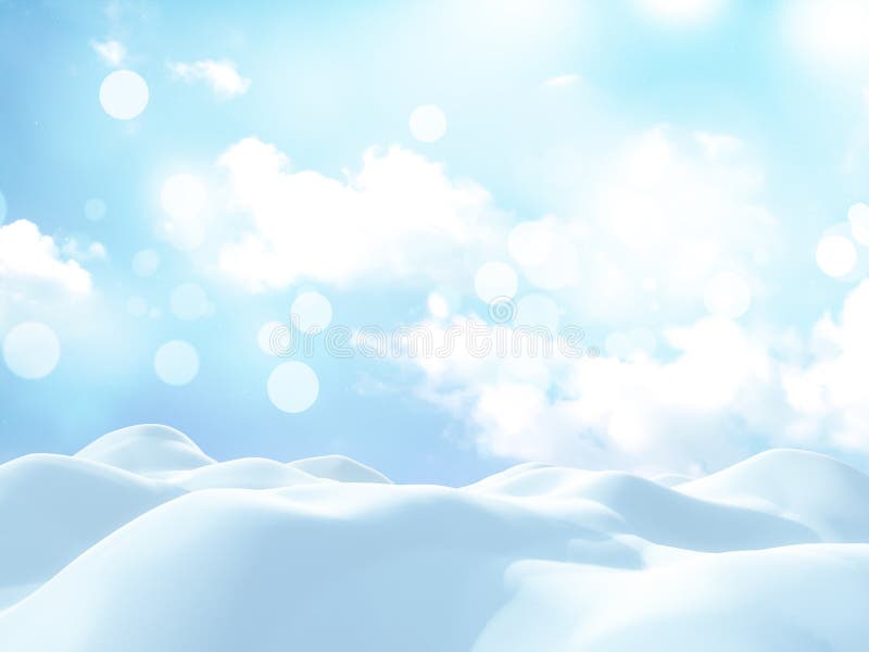 3D Winter Landscape with Snow Against Blue Sunny Sky Stock Illustration ...