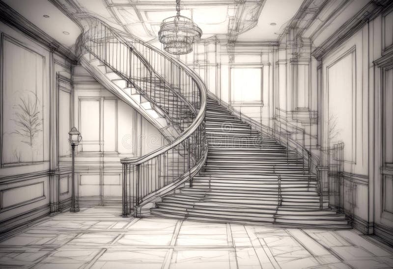 3d Wire Frame Stair Concepts Sketch Hall Design Rendering Three ...