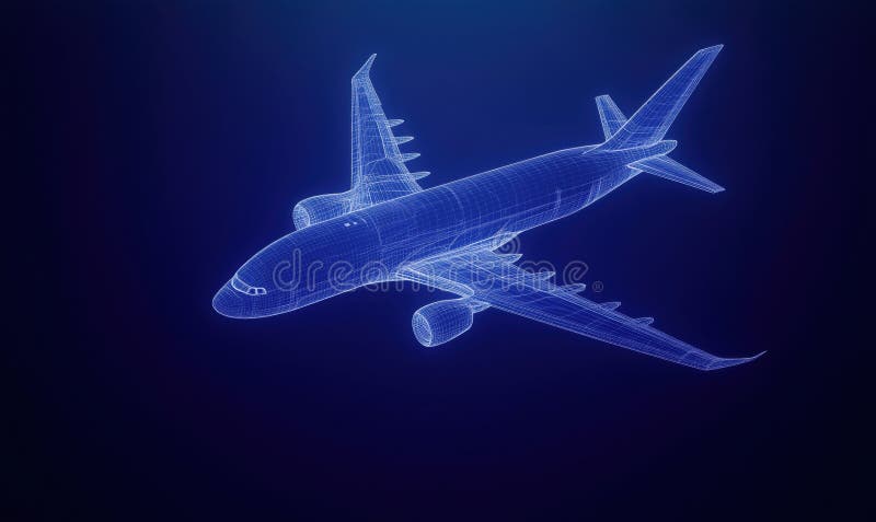 3D Wireframe Airplane Model, Detailed Design, Blue Background ...