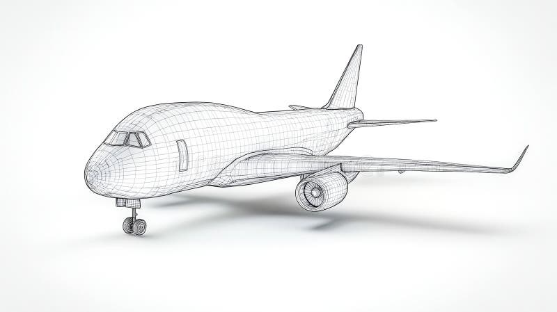 3d Wireframe Airplane Sketch Representing Engineering and Design Stock ...