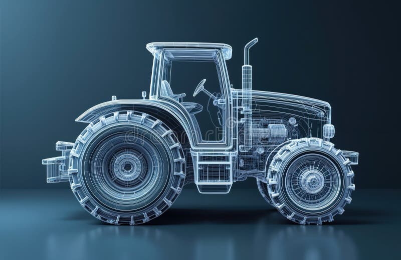 3d Wireframe Blueprint of Truck, Tractor. Polygon Plan, Technical ...